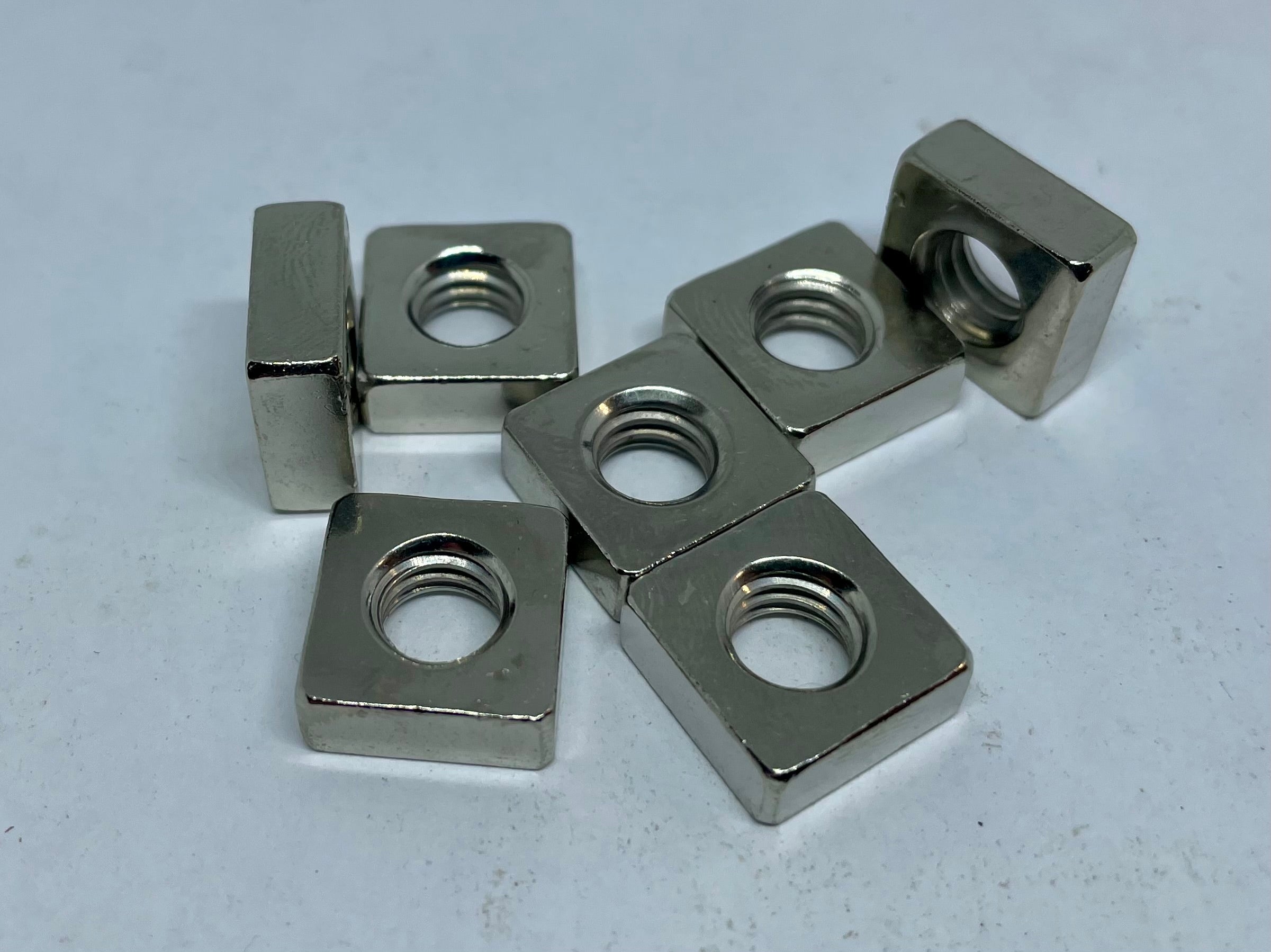 1/4"-20 Square Machine Screw Nuts, Nickel Plate – Blacksmith Bolt ...