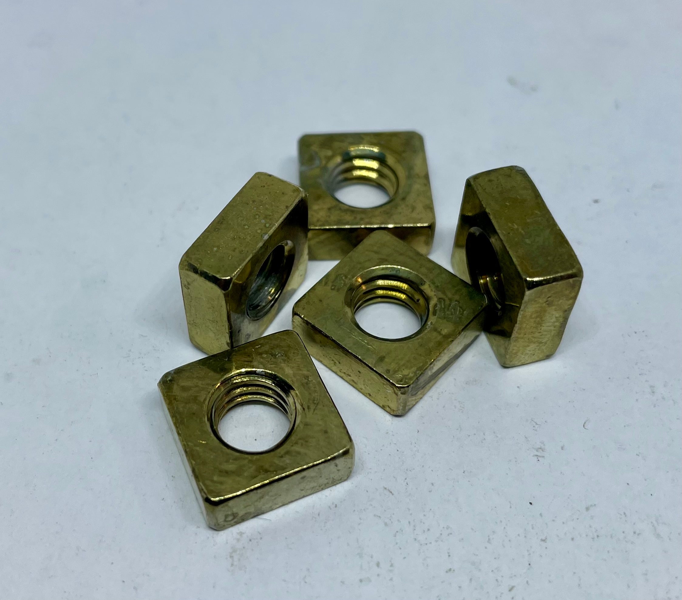 1/4"-20 Square Machine Screw Nuts, Brass Plate – Blacksmith Bolt ...