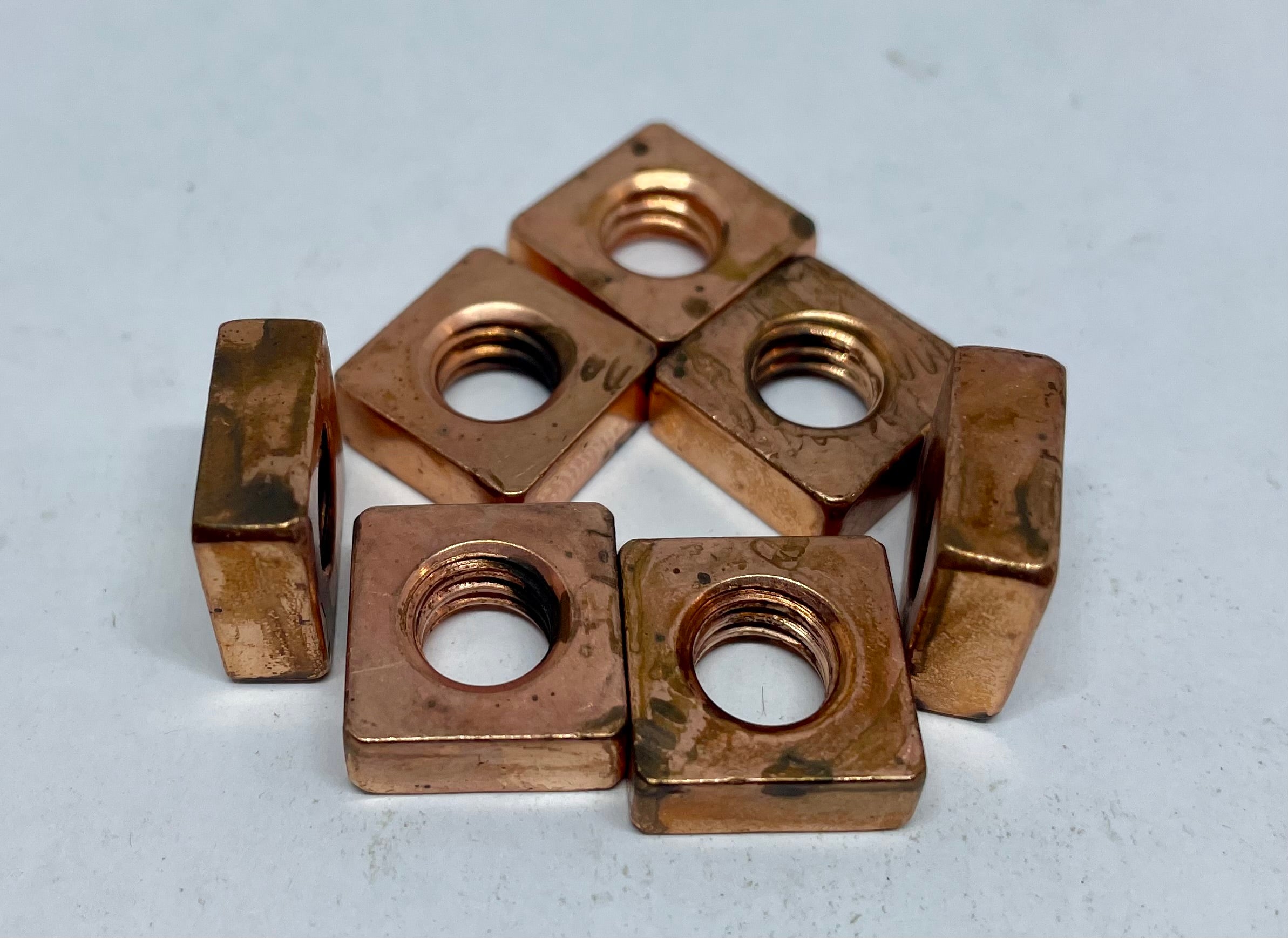 1/4"-20 Square Machine Screw Nuts, Copper Plate – Blacksmith Bolt ...