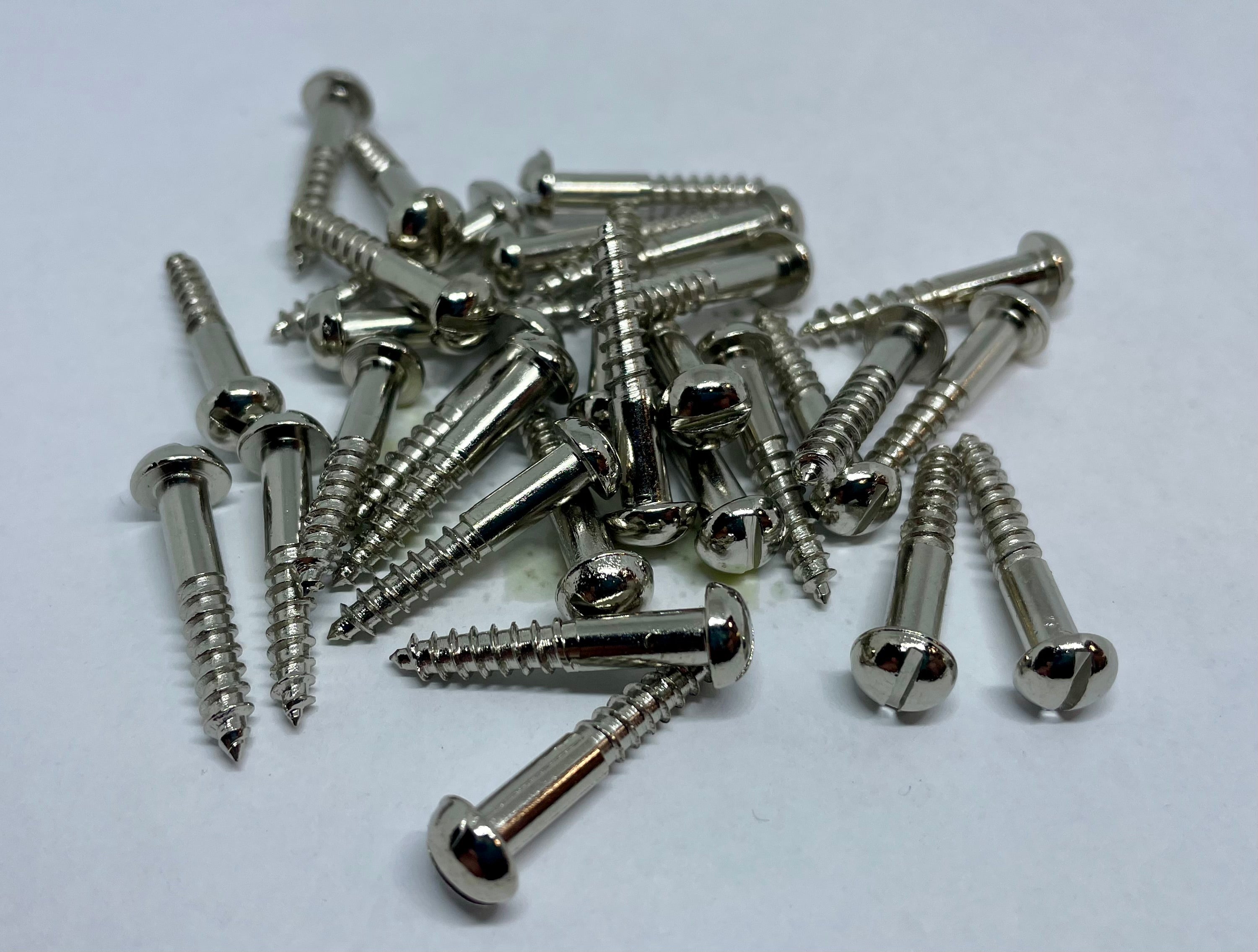 #6 X 3/4" Slotted Round Head Wood Screws, Brass with Nickel Finish ...